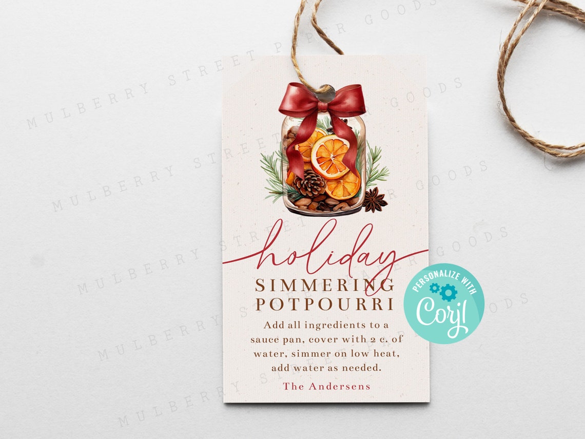 Holiday Simmer Pot Instructions Gift Tag Christmas Simmering Potpourri ...