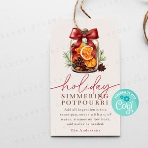 Holiday Simmer Pot Instructions Gift Tag Christmas Simmering Potpourri ...