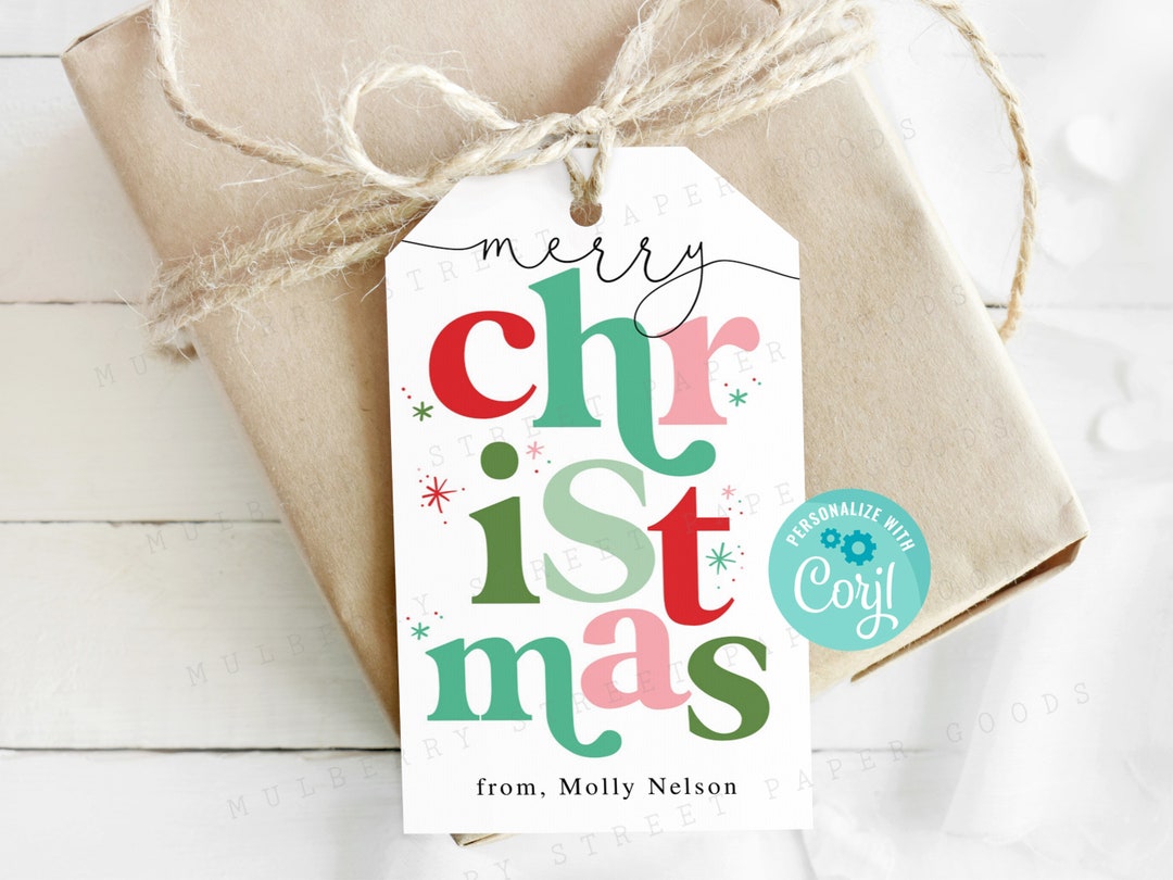 Printable Merry Christmas Gift Tag, Holiday Party Hostess Gift Tag ...