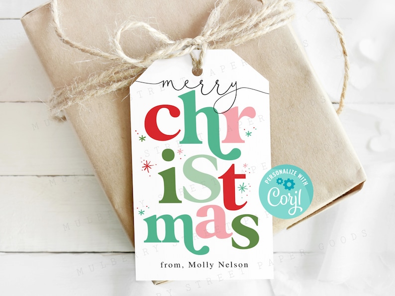 Printable Merry Christmas Gift Tag, Holiday Party Hostess Gift Tag ...