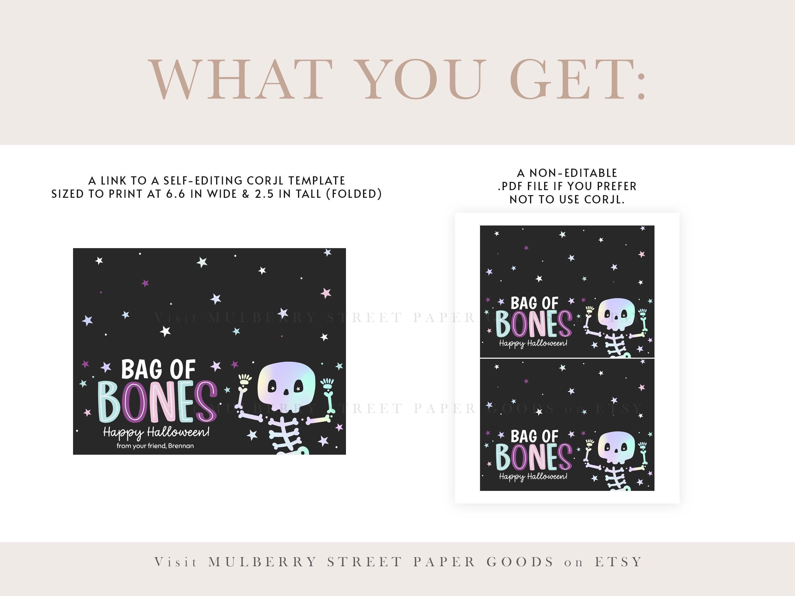 Halloween Bag of Bones Treat Topper Printable Instant Download Trendy ...