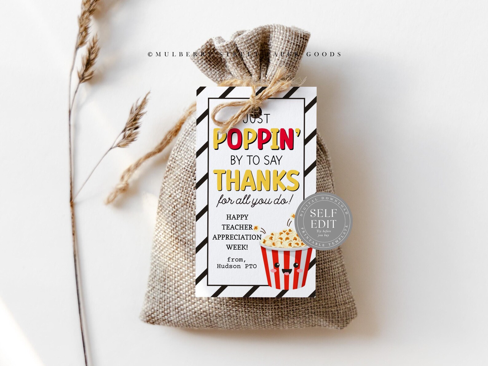 Just Popping by to Say Thanks for All You Do Gift Tag, Popcorn Gift Tag ...