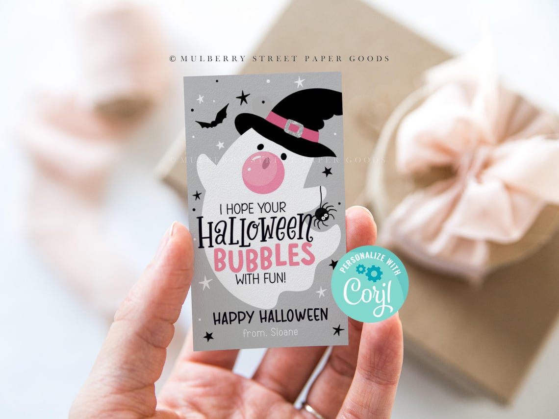 Halloween Bubbles Gift Tag Printable Cute Ghost Bubble Gum Halloween ...