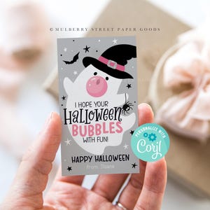 Halloween Bubbles Gift Tag Printable Cute Ghost Bubble Gum Halloween ...