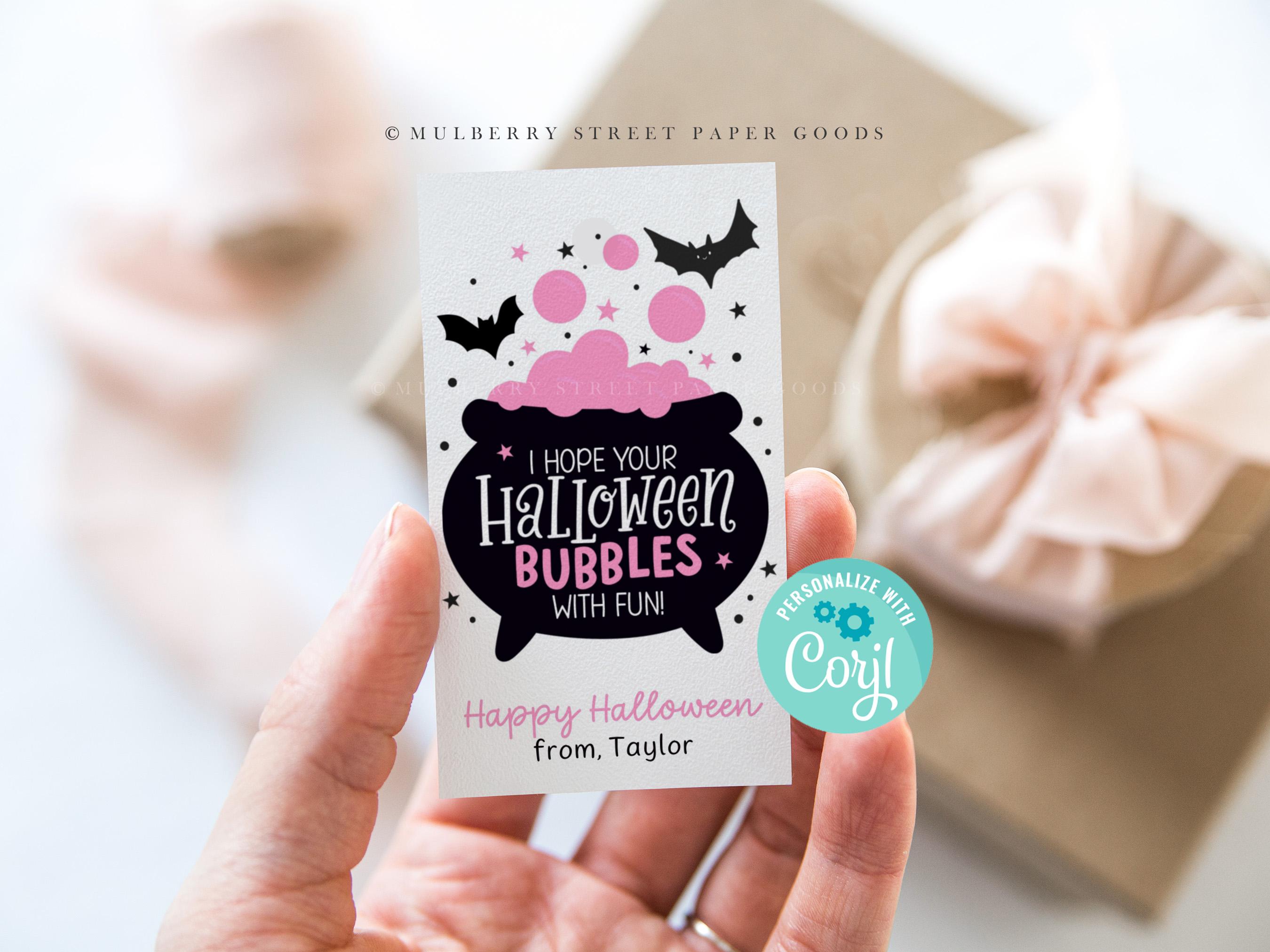 Halloween Bubbles Gift Tag Printable Instant Download Pink Halloween ...