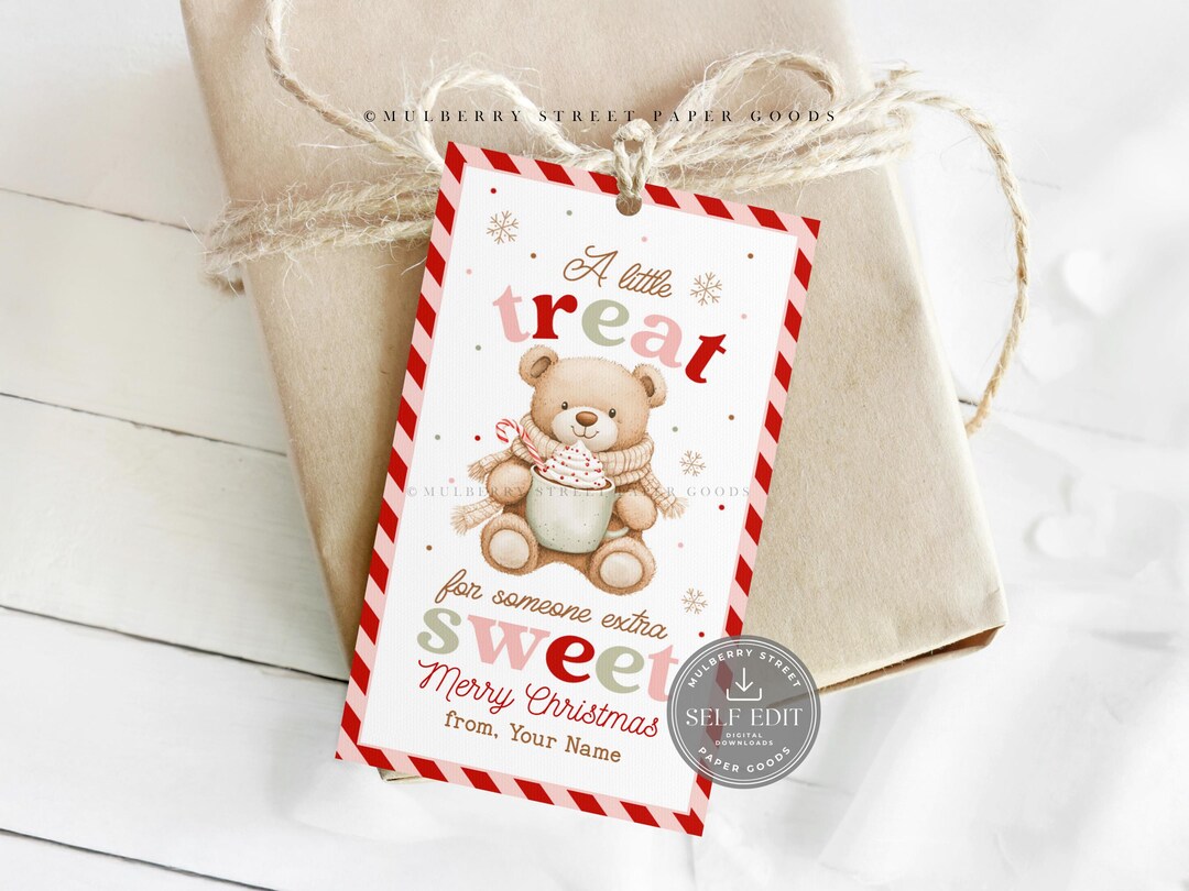 Teddy Bear Christmas Hot Cocoa Gift Tag Printable Digital Download ...
