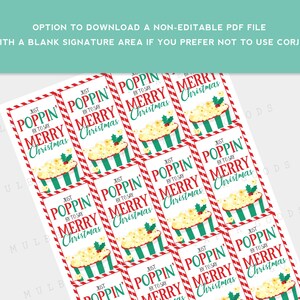 Christmas Popcorn Gift Tag, Holiday Popcorn Treat Bag Tag Printable ...