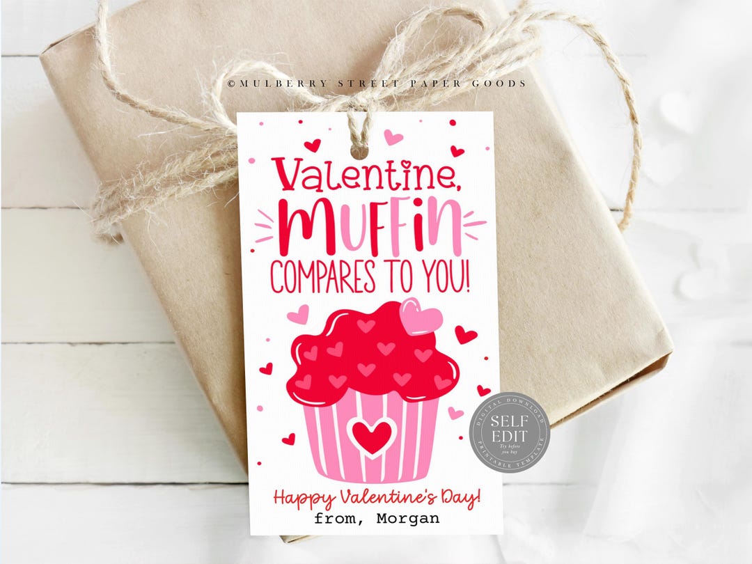 Muffin Valentine Gift Tag Printable Valentine's Day Gift Tag Instant ...