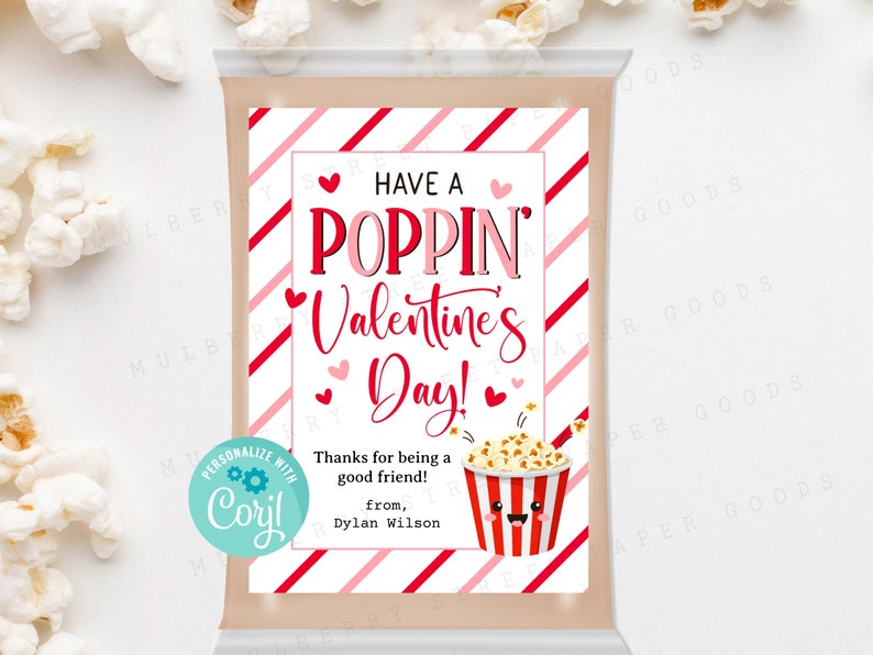 Printable Have a Poppin Valentine's Day Card Kids Classroom Popcorn ...