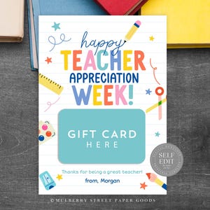 Teacher Appreciation Gift Card Holder Canva Template Teacher ...