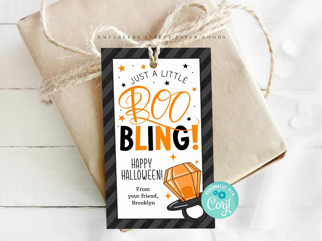 Printable Halloween Ring Pop Gift Tag Just A Little Boo Bling Trick or ...