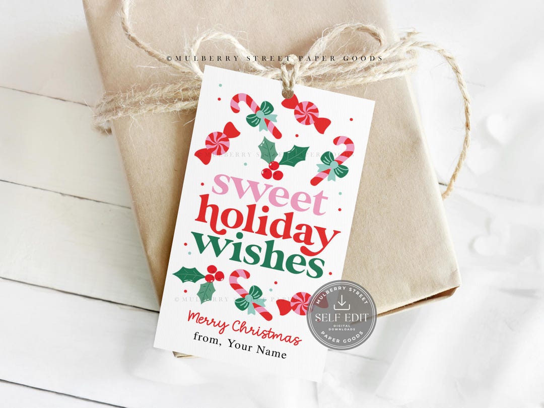Sweet Holiday Wishes Gift Tag Printable Digital Download Canva Template ...
