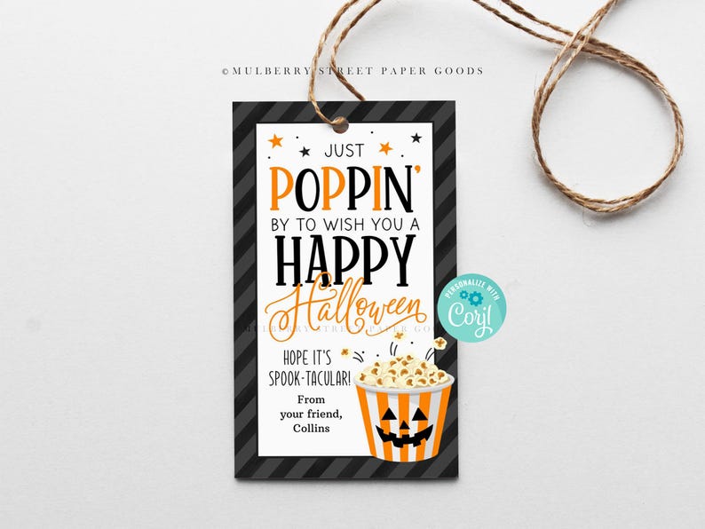 Halloween Popcorn Gift Tag Printable Halloween Party Favors Trick or ...