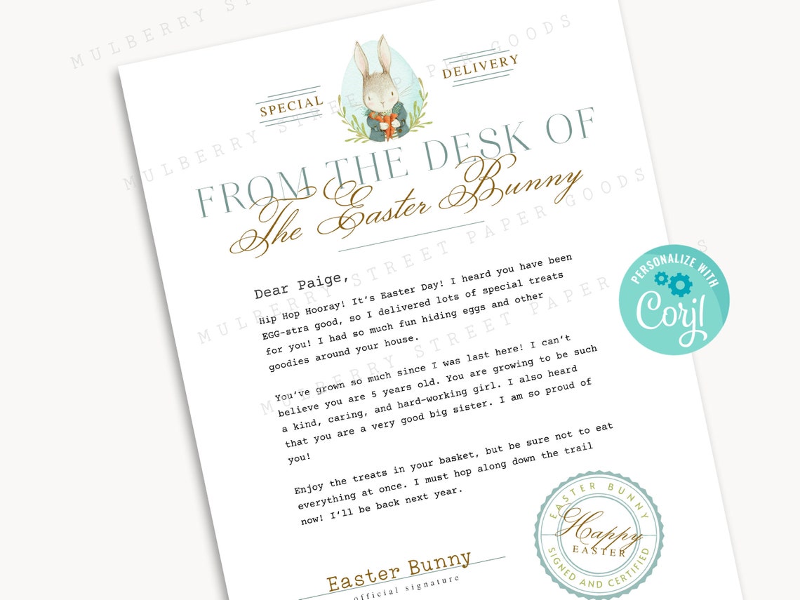 Printable Official Letter From the Desk of the Easter Bunny, Editable ...