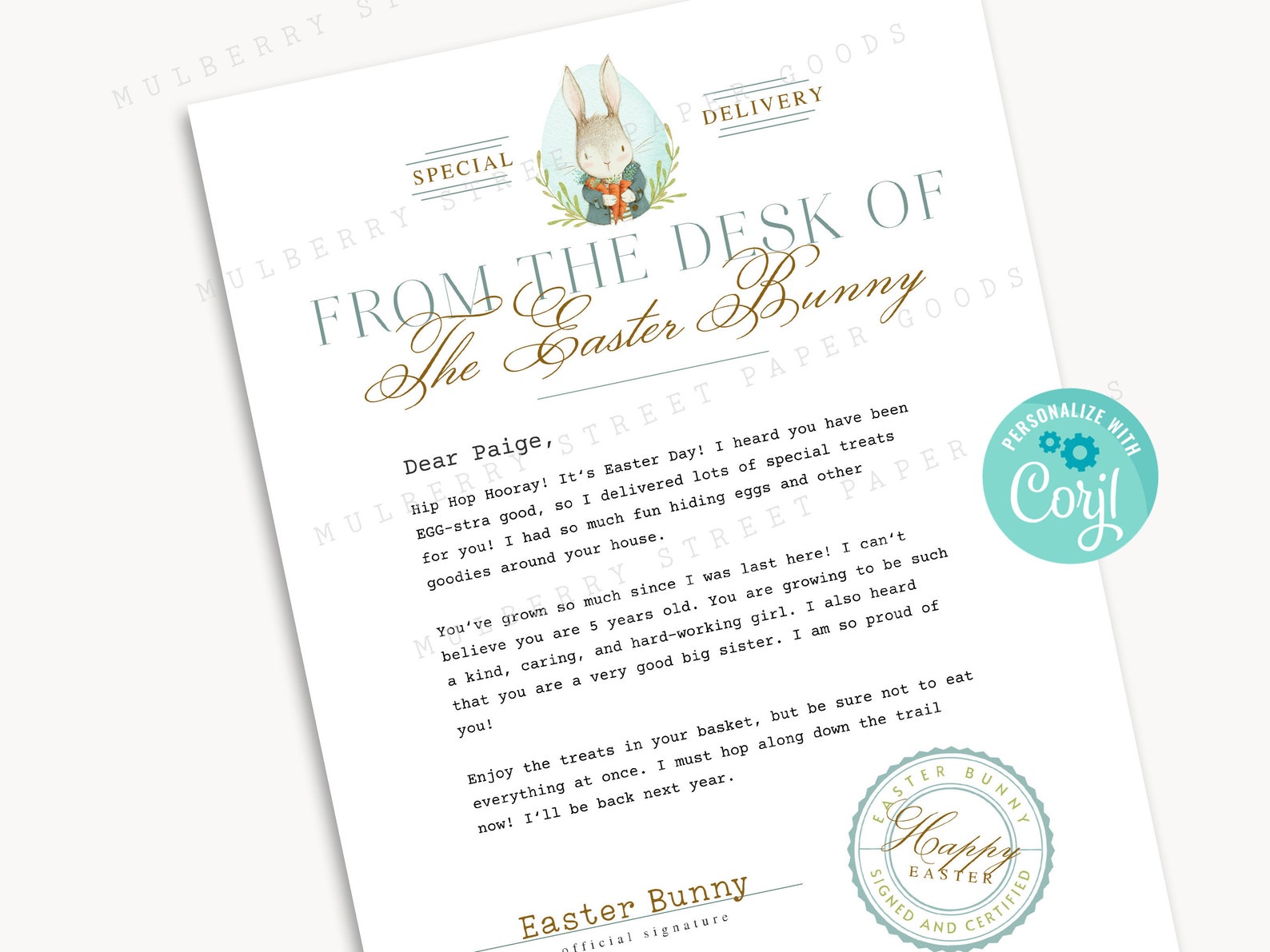 Printable Official Letter From the Desk of the Easter Bunny - Etsy