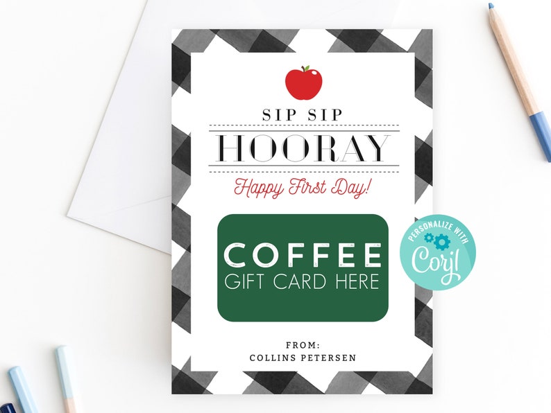 Printable Sip Sip Hooray Happy First Day of School Gift Card - Etsy