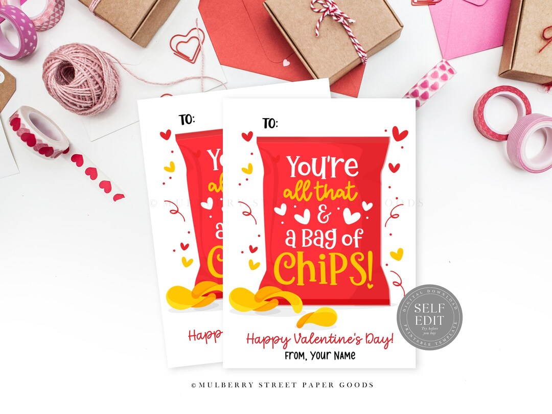 Bag of Chips Valentine Card Canva Template Potato Chips Classroom ...