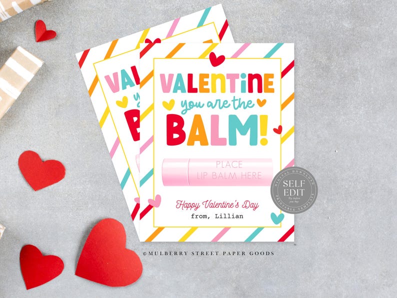 Lip Balm Valentine's Day Card Printable Kids Classroom Chapstick ...