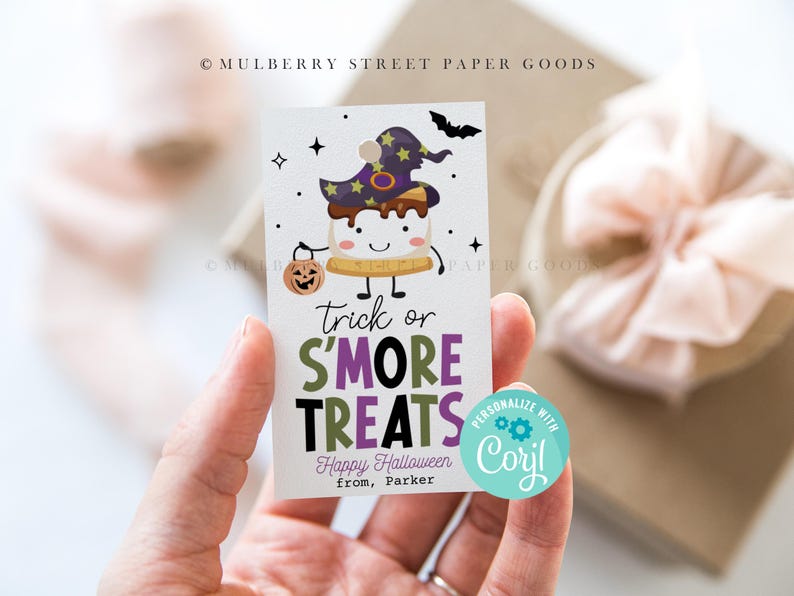 Halloween Printable Gift Tag Trick or S'more Treats Tag Halloween Gift ...