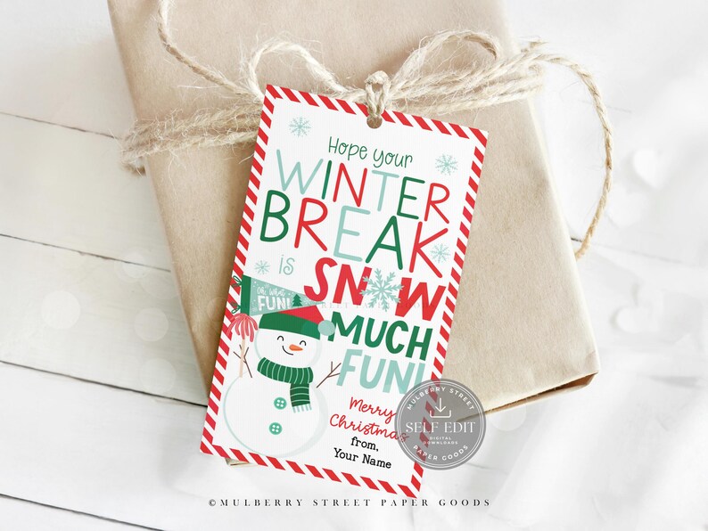 Snowman Winter Break Gift Tag Printable Digital Download Canva Template ...