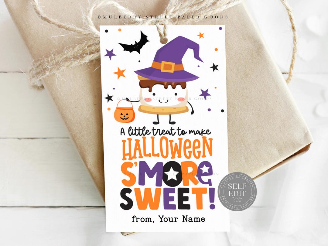 Halloween S'more Gift Tag Printable Canva Template Halloween Party ...