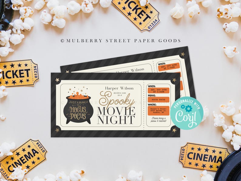 Editable Halloween Movie Night Party Invitation Printable Spooky Movie ...