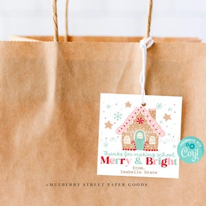 Editable Pink Gingerbread House Christmas Gift Tag All Text Editable ...