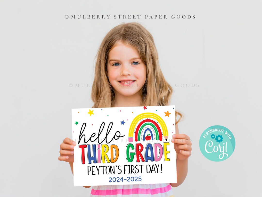 Instant Download Back to School Sign First Day of 3rd Grade Rainbow ...