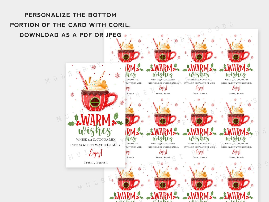 Printable Warm Wishes Gift Tag Christmas Hot Cocoa Tag Edit - Etsy