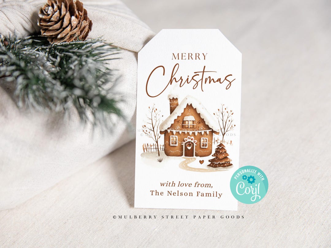 Editable Gingerbread House Christmas Gift Tag Christmas Party Favor Tag ...