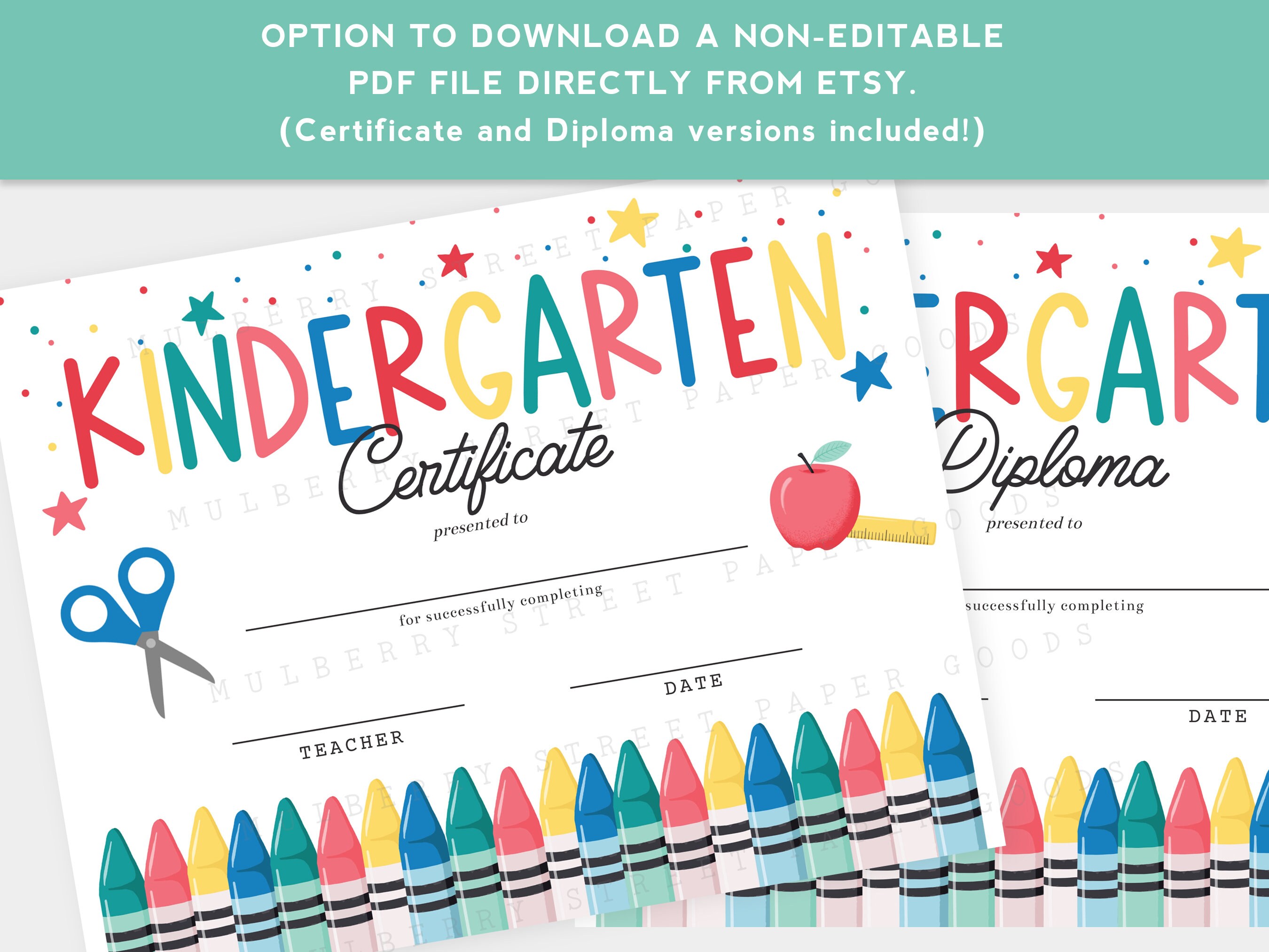 Printable Kindergarten Certificate, Editable Kindergarten Diploma ...