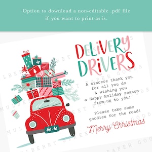 Printable Delivery Driver Thank You Sign, Instant Download Holiday ...