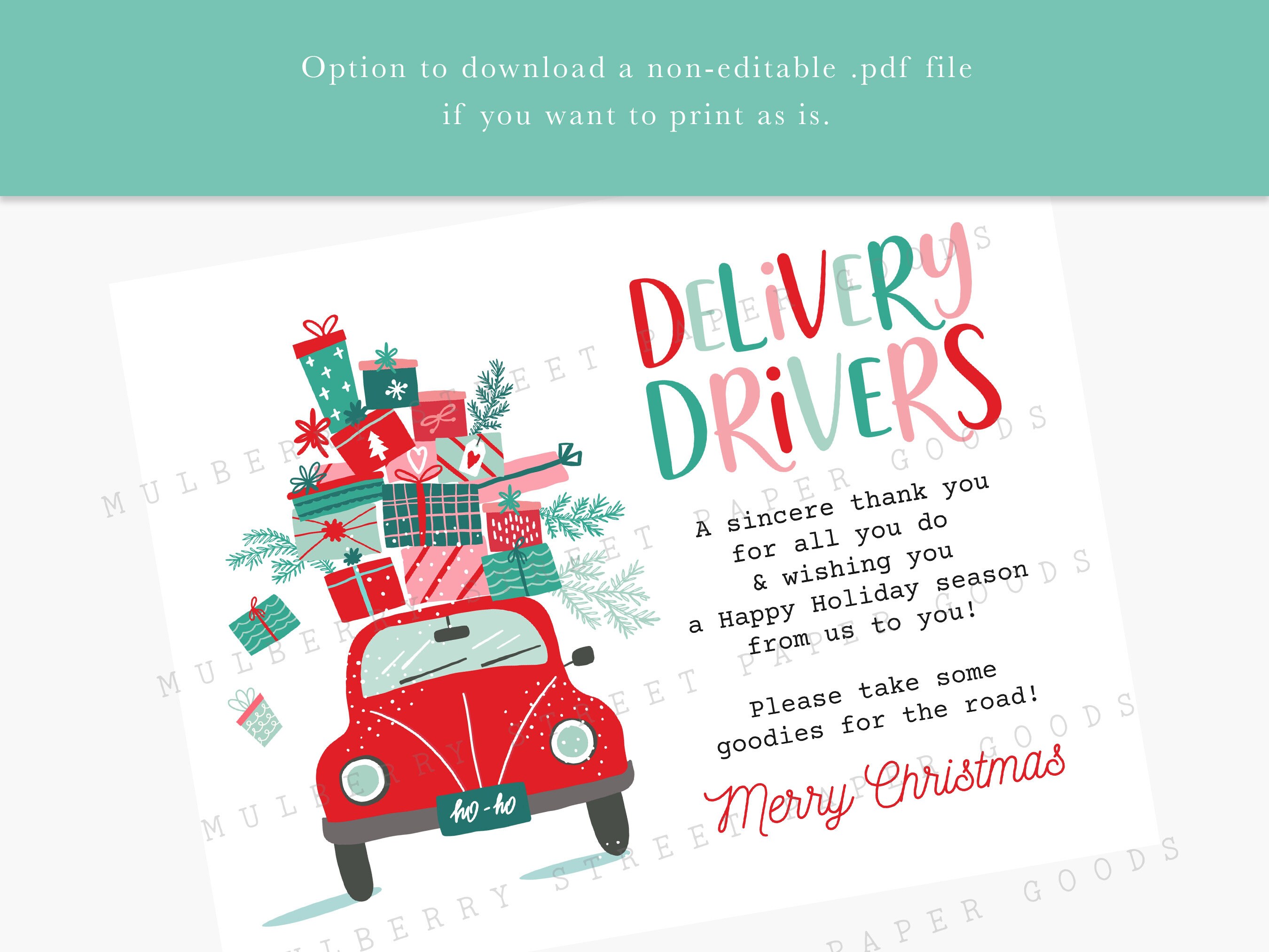 Printable Delivery Driver Thank You Sign, Instant Download Holiday ...