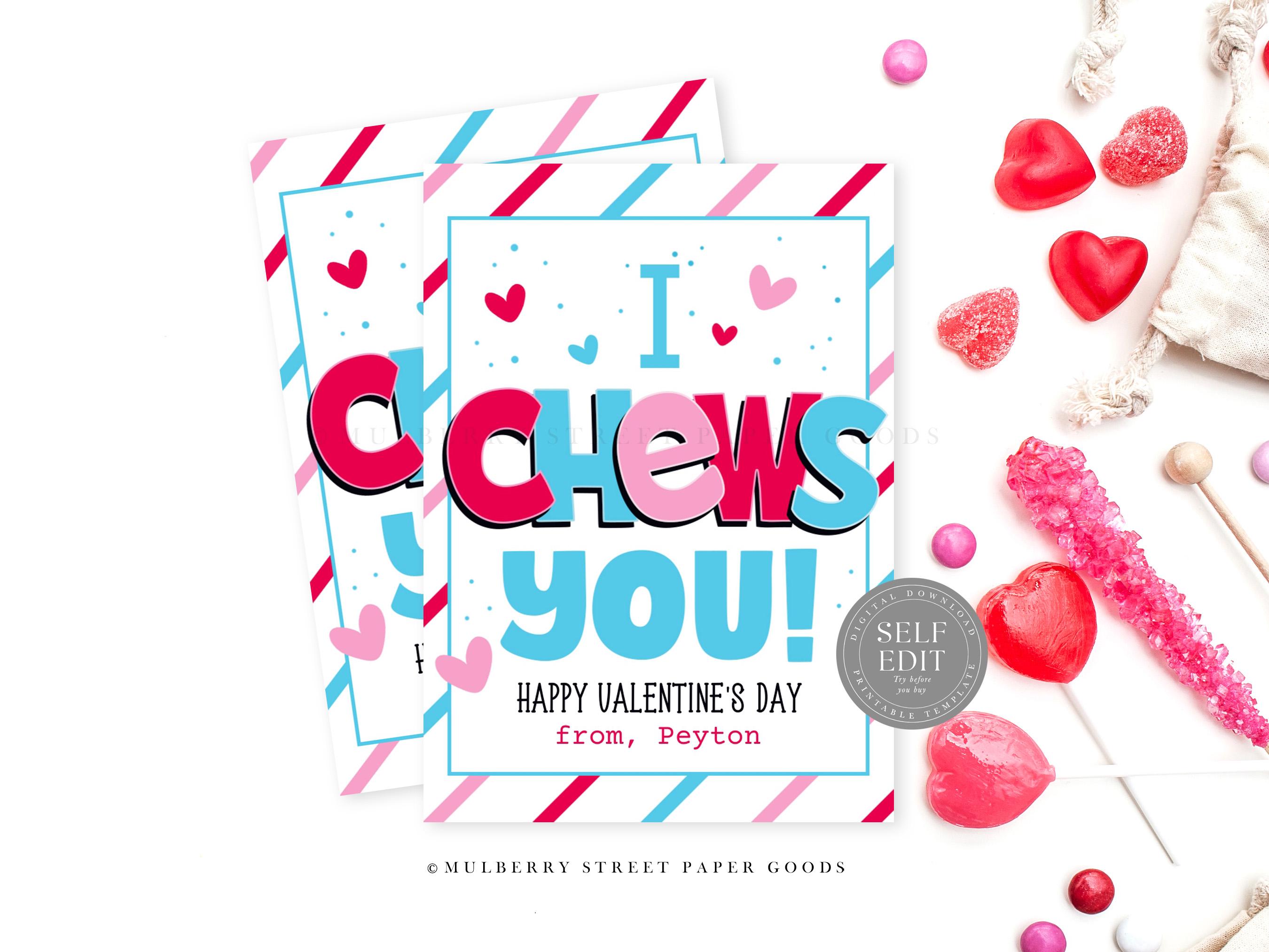 Chews You Valentine Card Printable Granola Bar Kids Classroom Valentine ...