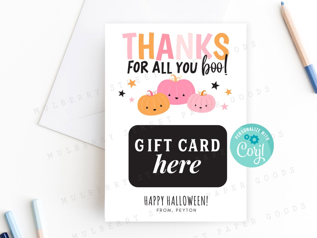 Printable Thanks for All You Boo Gift Card Holder, Happy Halloween ...