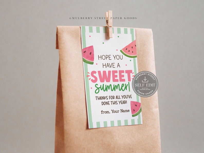 Watermelon Gift Tag Printable Canva Template Summer Favor Tags Last Day ...