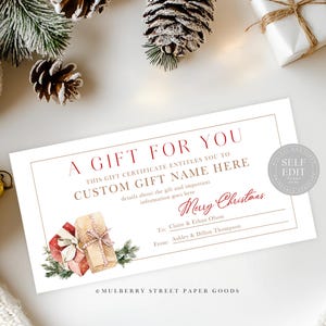 Printable Christmas Gift Certificate Canva Template Personalized Gift ...