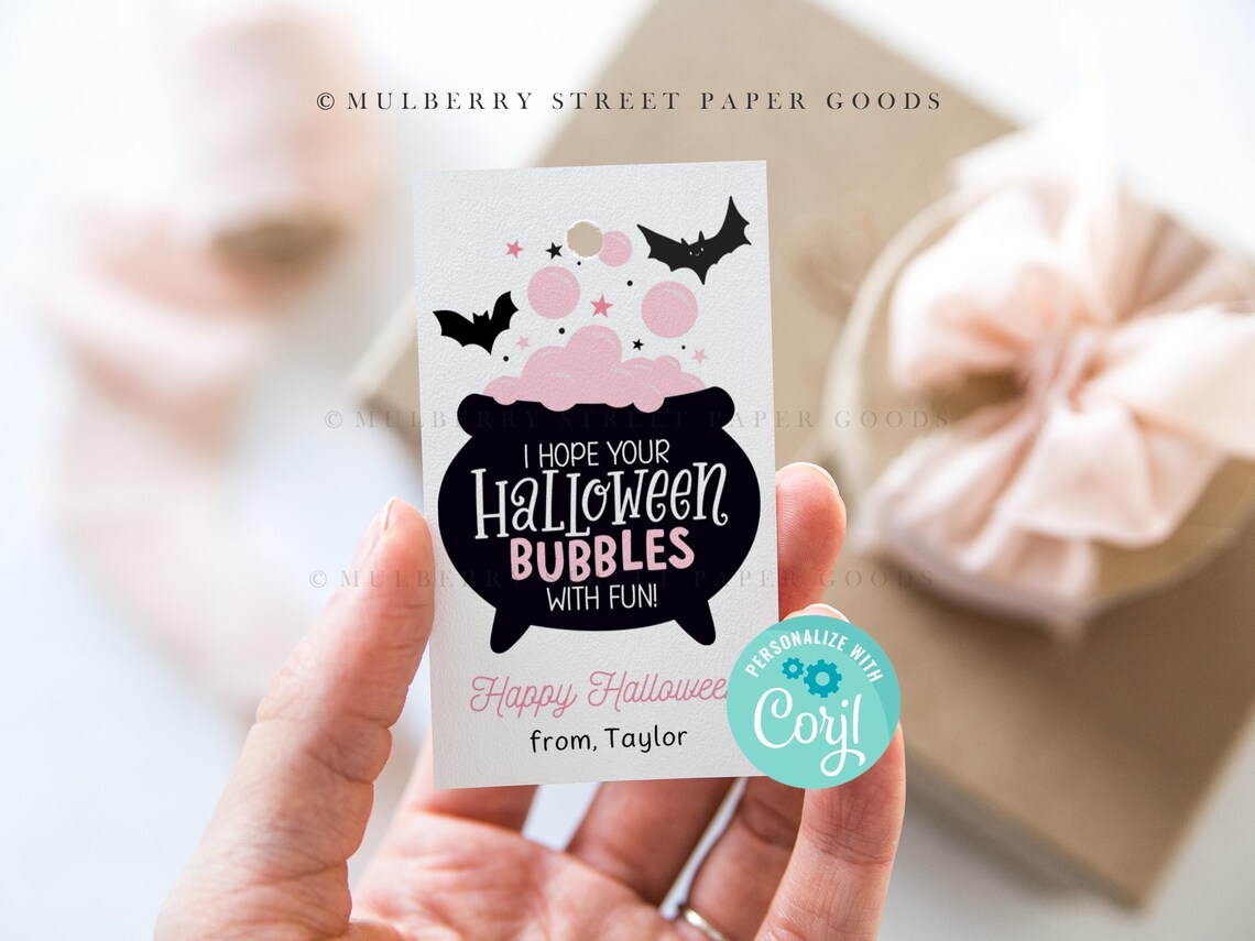 Halloween Printable Gift Tag Halloween Bubbles Tag Pink Halloween Treat ...