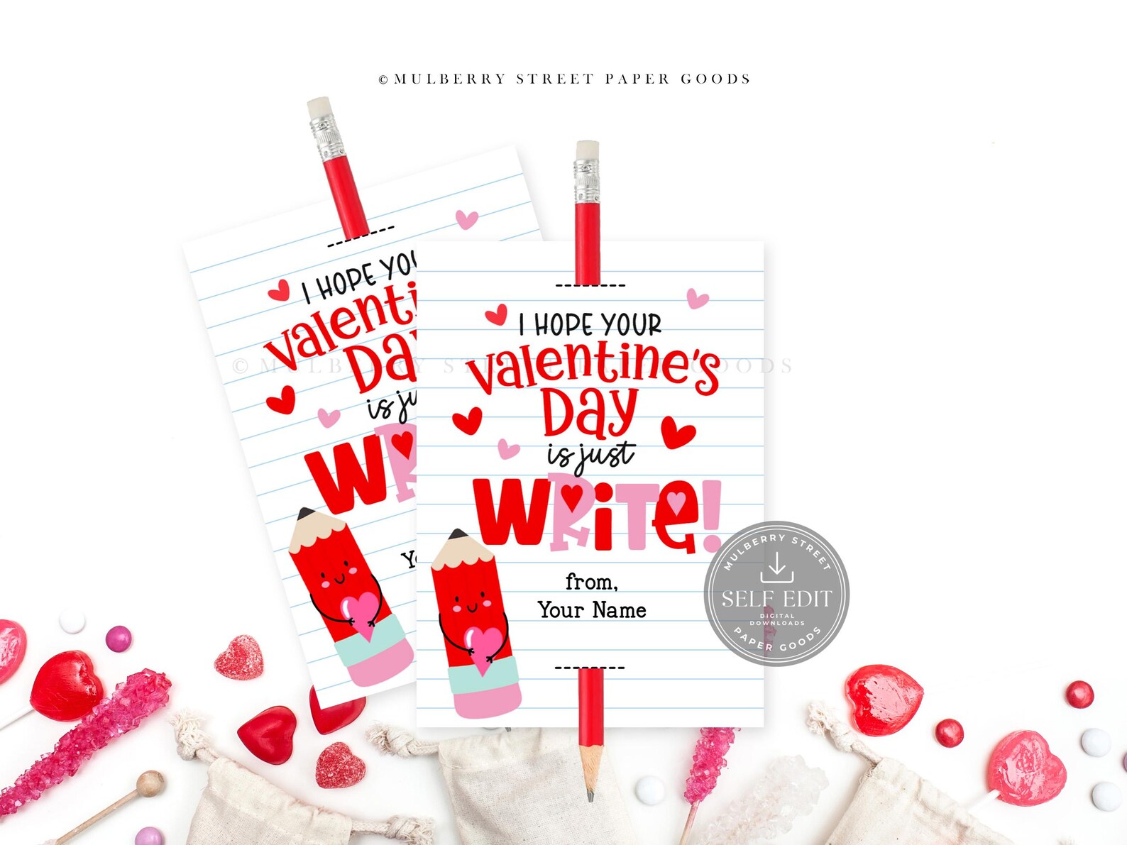 Pencil Valentine's Day Card Printable Digital Download Canva Template ...