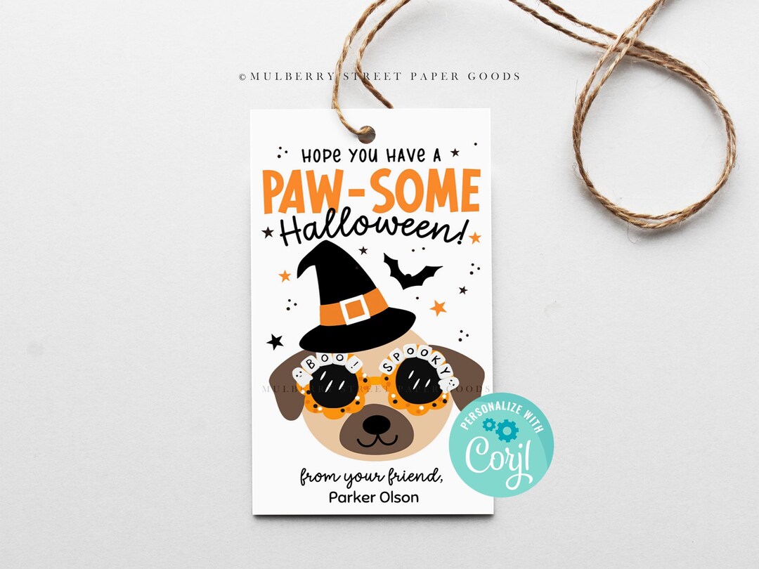 Halloween Printable Gift Cute Trendy Witch Dog Halloween Gift Tag ...