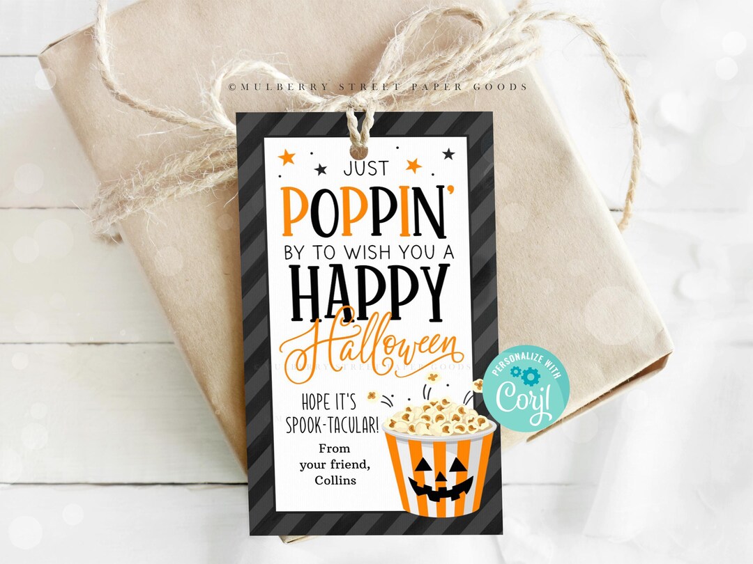 Halloween Popcorn Gift Tag Printable Halloween Party Favors Trick or ...