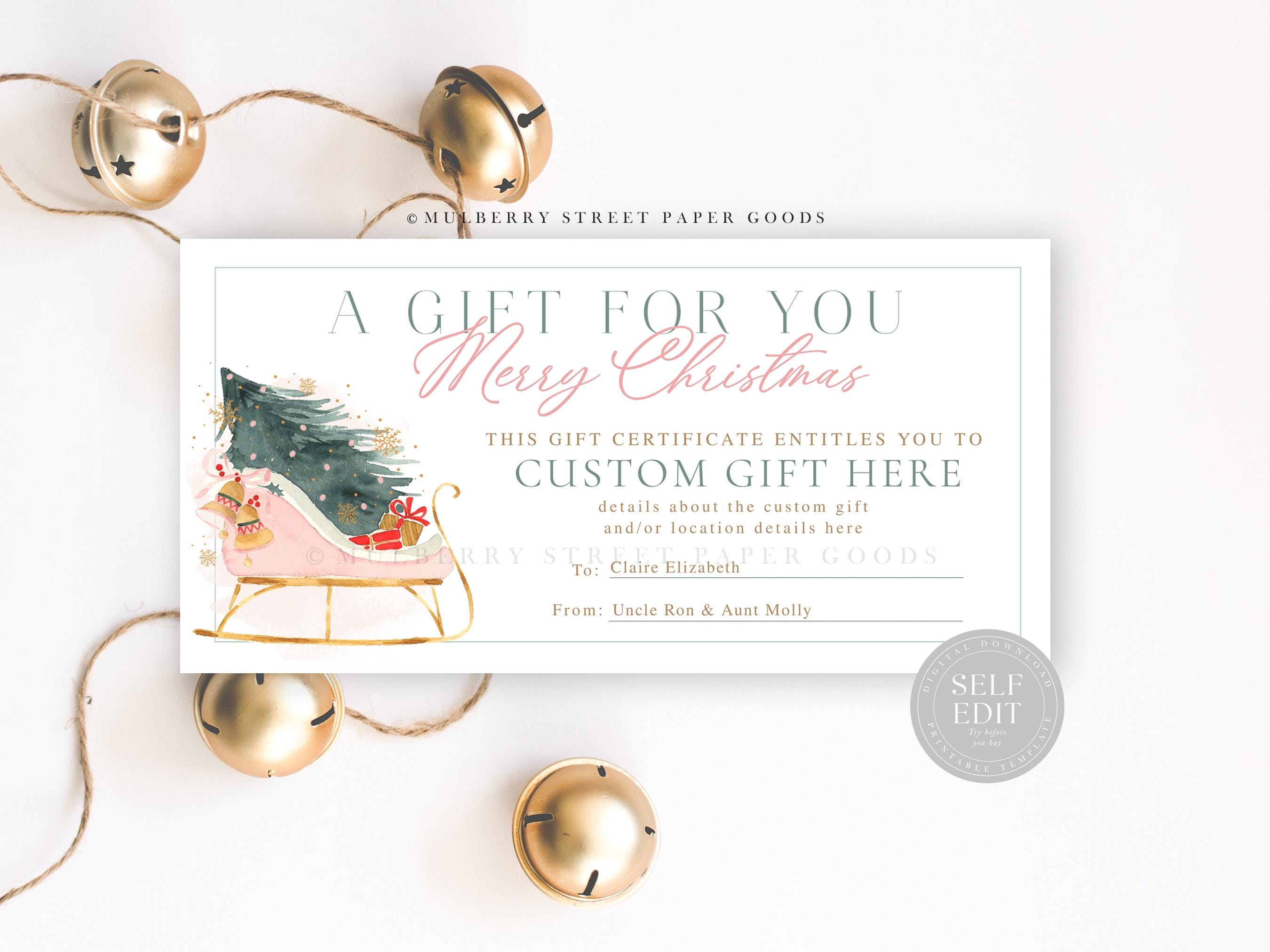 Editable Christmas Custom Gift Certificate Printable, Customizable Gift ...