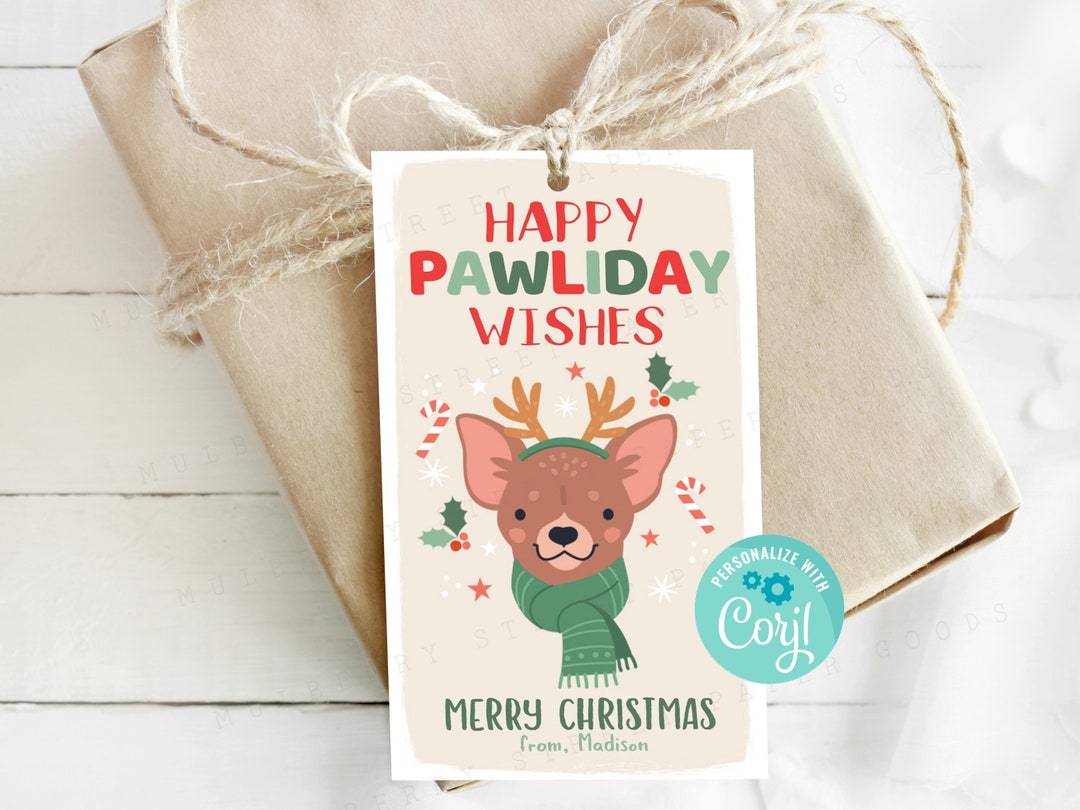 Christmas Puppy Gift Tag Template, Cute Dog Holiday Party Favor Tag ...