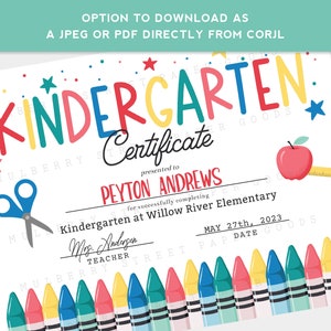 Printable Kindergarten Certificate, Editable Kindergarten Diploma ...