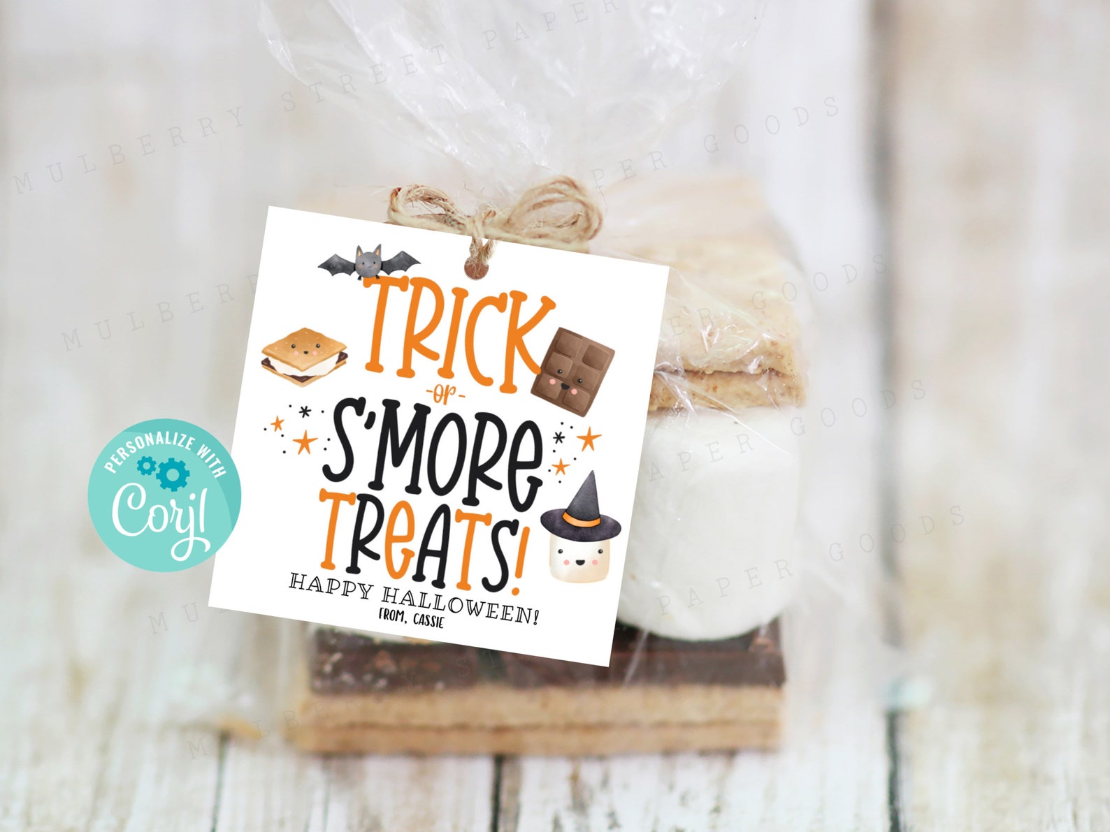 Printable Smore Treats Bag Tag, Happy Halloween Gift Bag Tag, Trick or ...