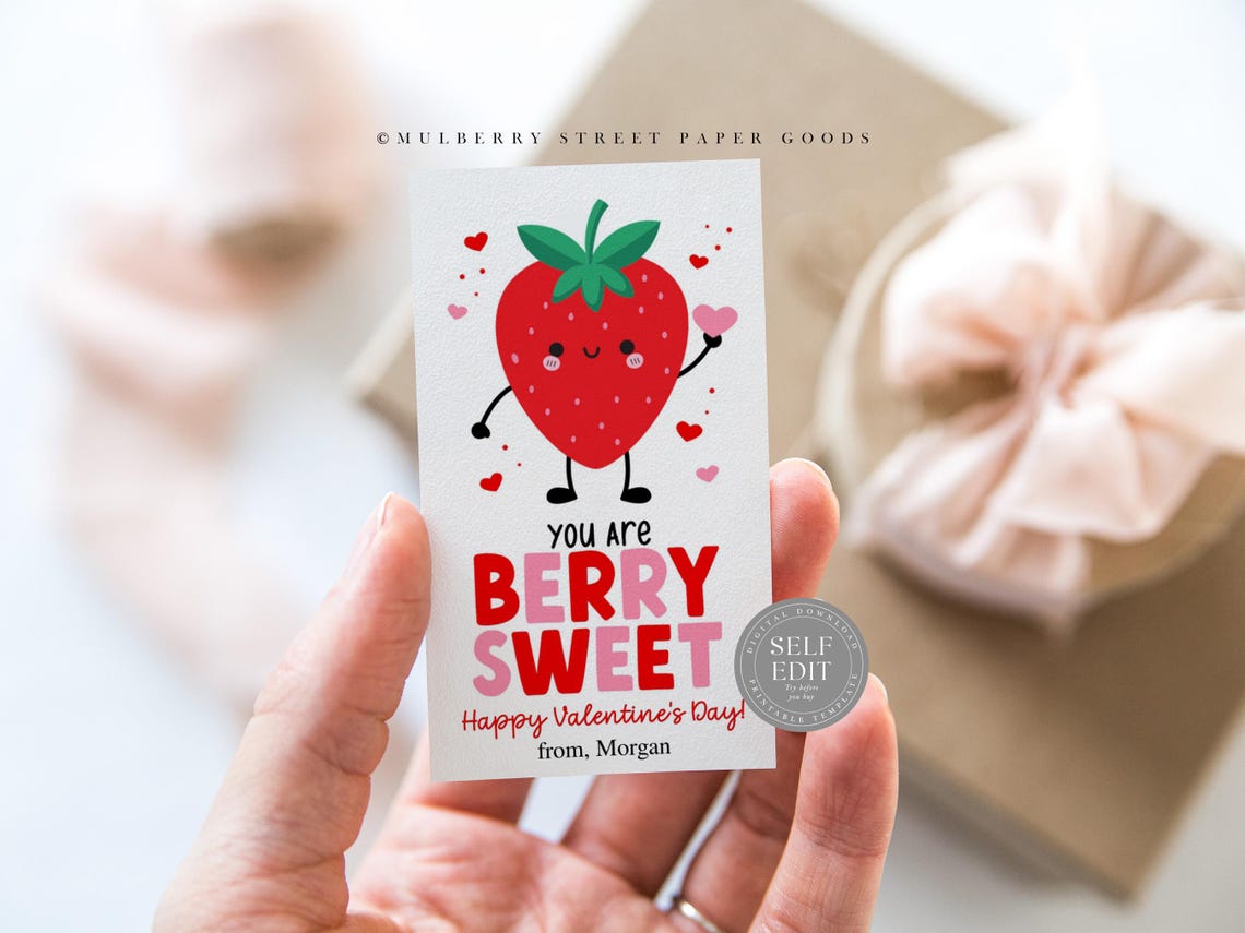 Berry Sweet Valentine Gift Tag Printable Digital Download Classroom ...