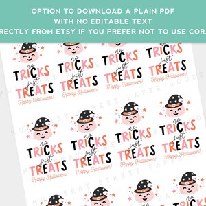 Halloween Printable Gift Tag Pink Halloween No Tricks Just Treats Cute ...
