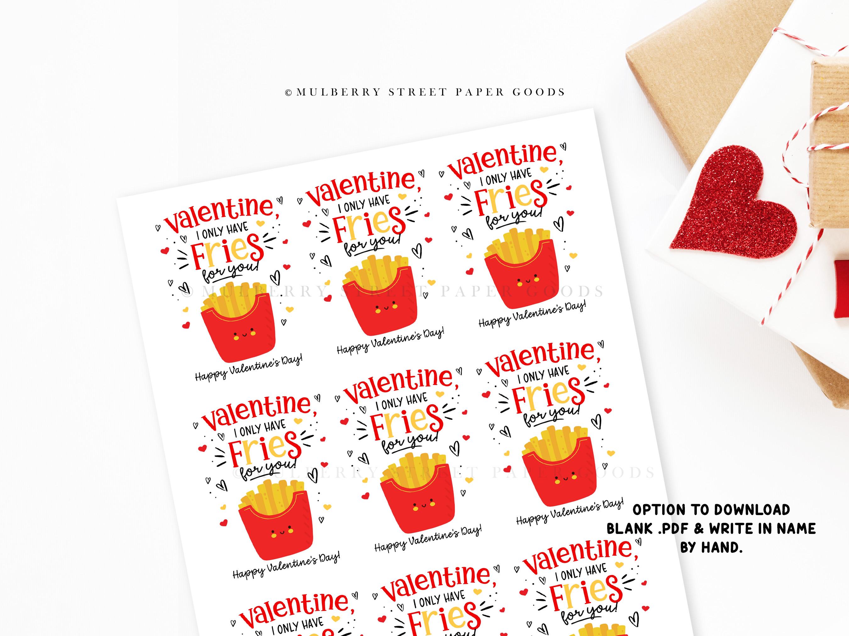 French Fries Valentine Card Canva Template Fries Classroom Valentine ...