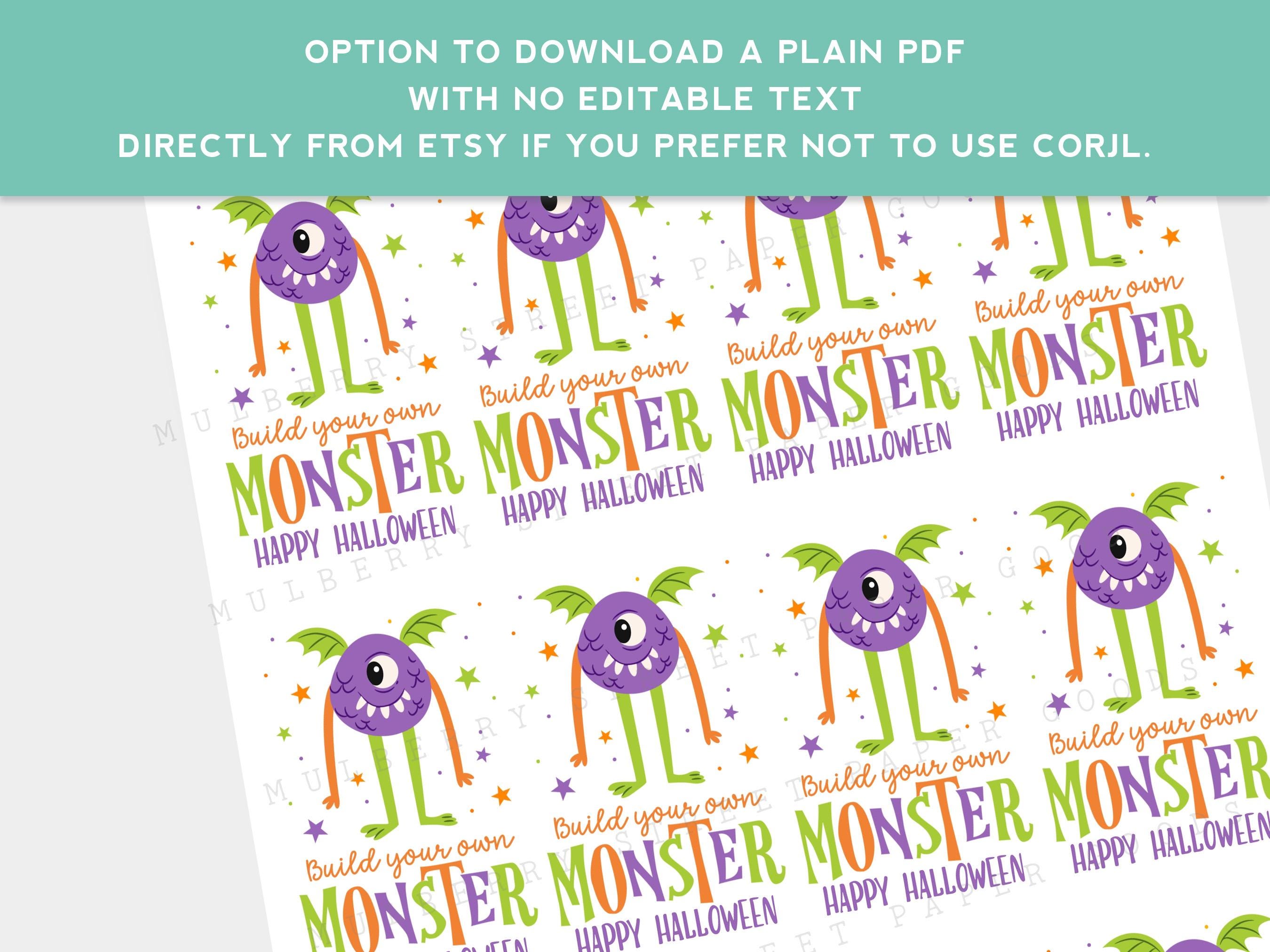 Halloween Build Your Own Monster Gift Tag Printable Halloween Party ...