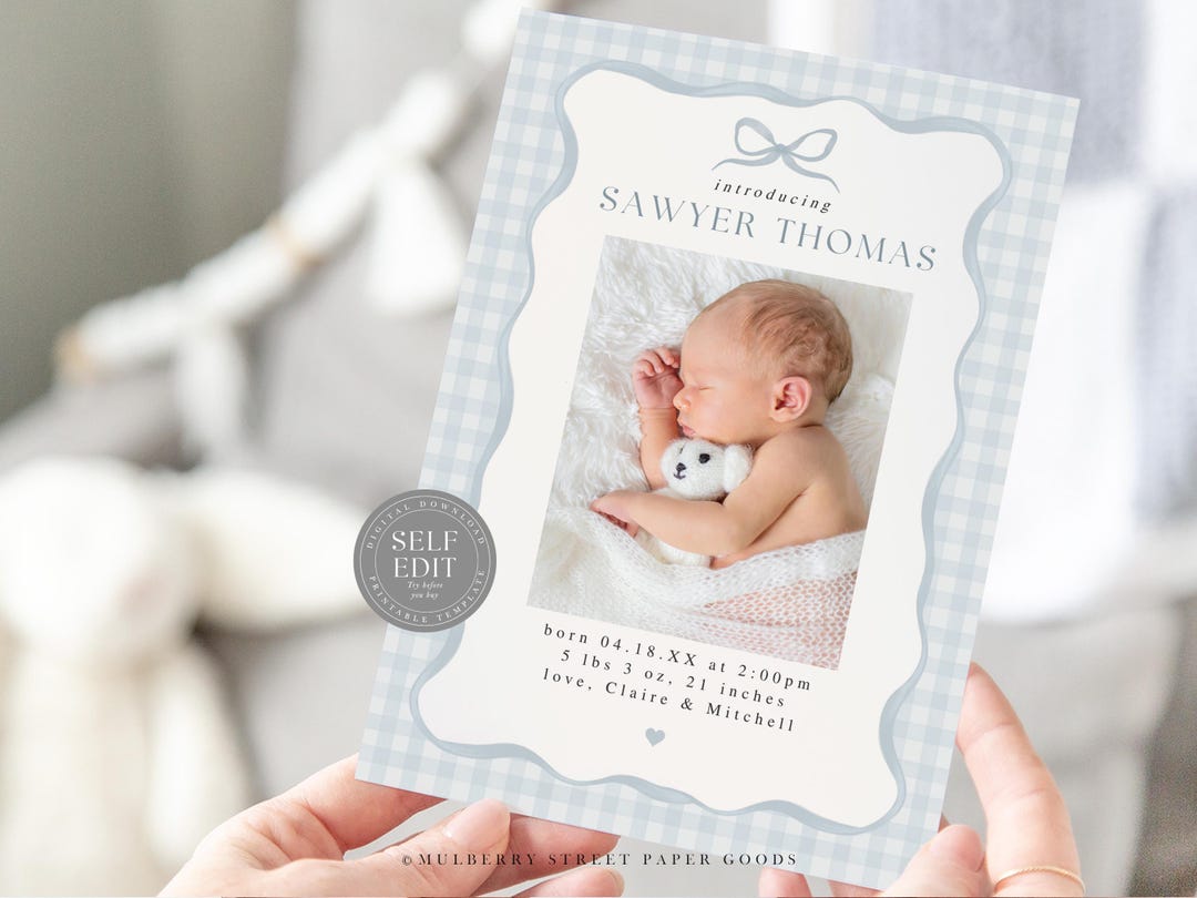 Baby Boy Birth Announcement Canva Template Digital Download Editable ...